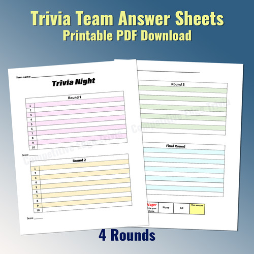 Trivia Team Answer Sheet - 4 Rounds | Competitive Edge