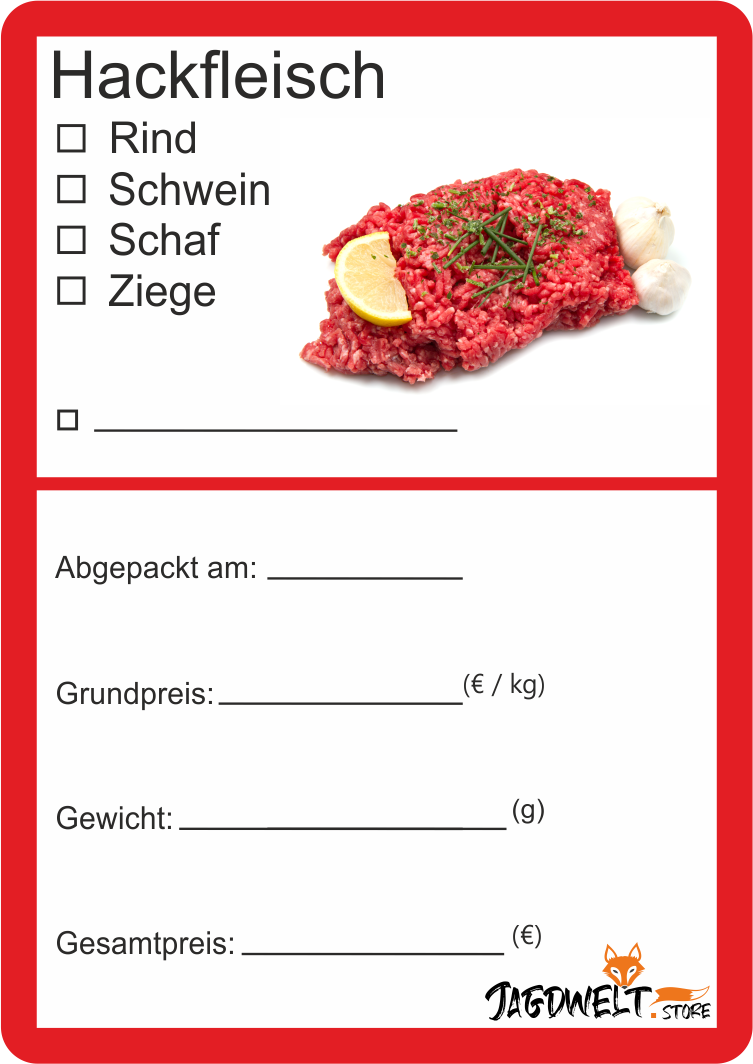 Etiketten Kennzeichnung Hackfleisch Metzgerei | Jagdwelt.store