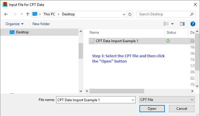 Import a CPT raw data file into ALLCPT program