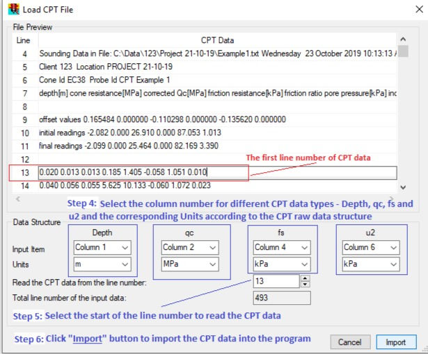 Import a CPT raw data file into ALLCPT program