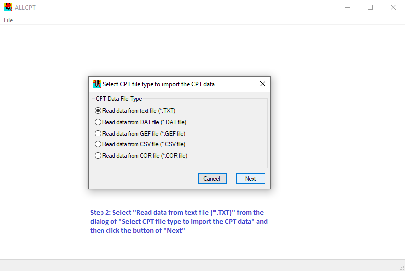 Import a CPT raw data file into ALLCPT program