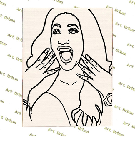 Cardi B 1 Pre Drawn Canvas for Painting, Sip and Paint Canvas | Art ...