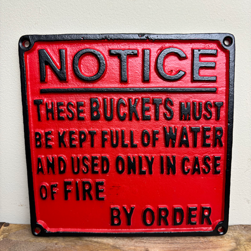 Cast Iron Fire Bucket Sign | Rustique Living