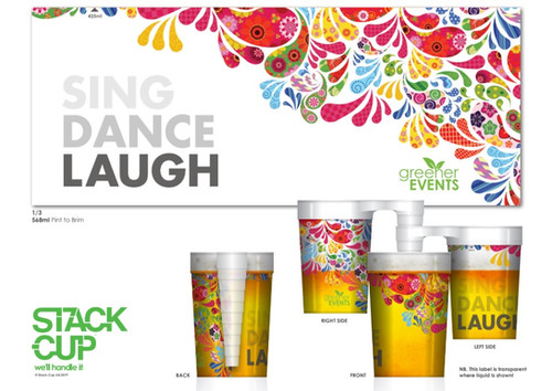 568ml Sing Dance Laugh (Pack of 4 x Cups) | Stack-Cup Australia