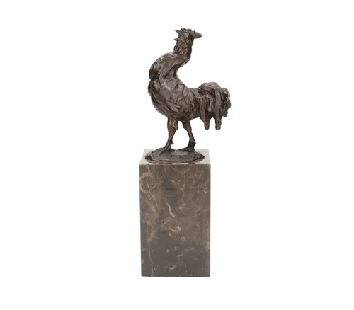 Exquisite Bronze French Rooster Sculpture with Marble Base | stb-art
