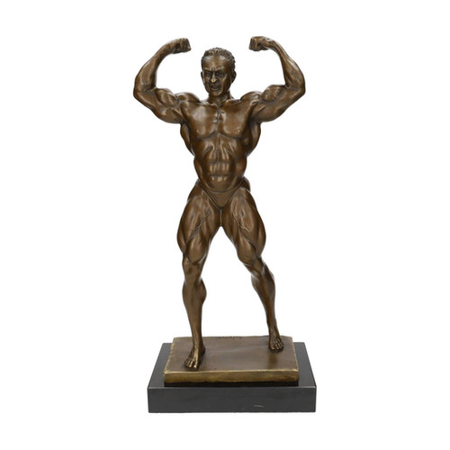 Bronze Bodybuilder Sculpture – Arms Raised to Showcase Strength | stb-art