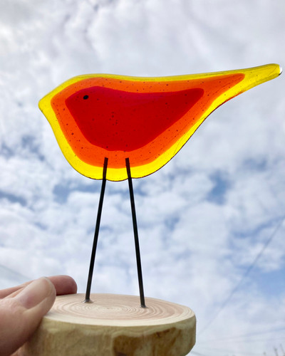 Fused Glass Red Bird | Leona Stewart Glass