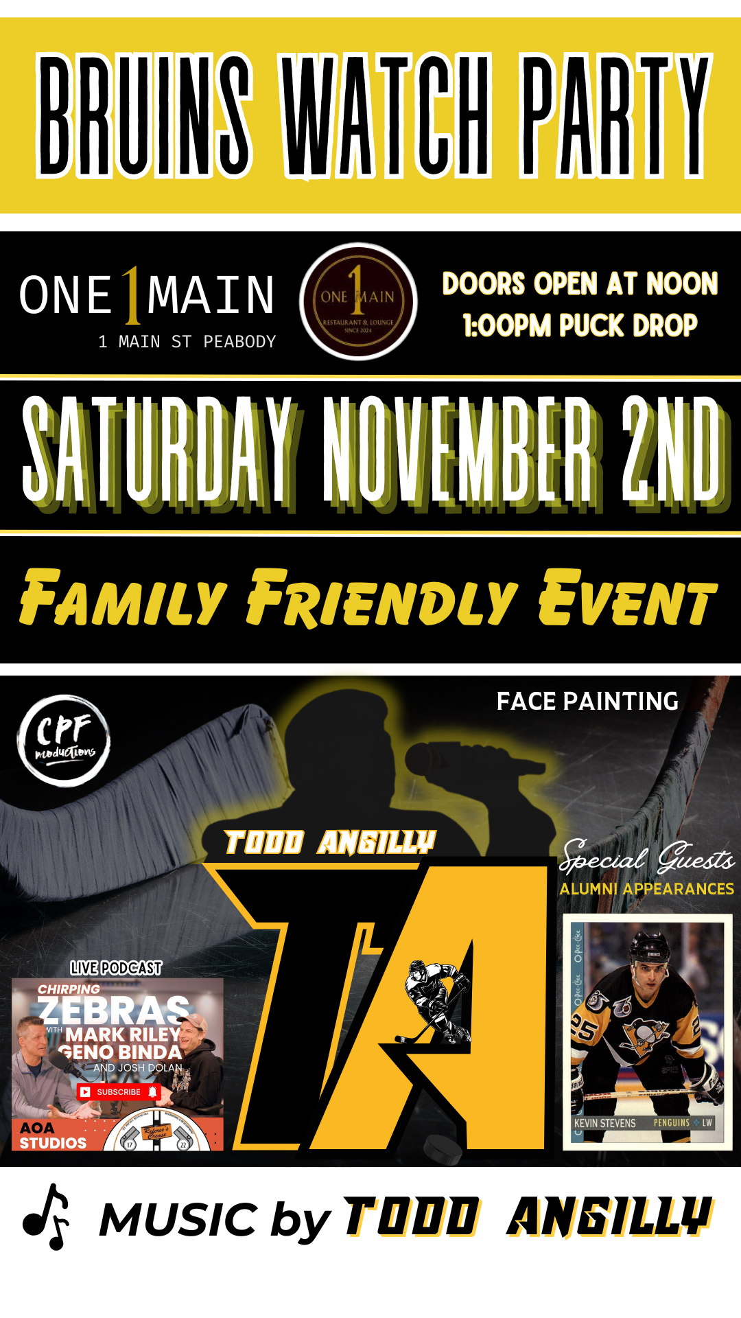 Todd Angilly Bruins Watch Party at One Main Peabody | CPF Productions