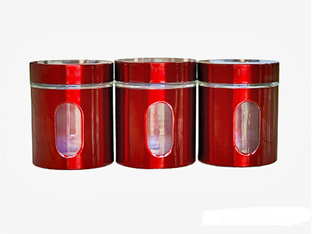 3PCS Shiny Red Canister Set(with viewing window) | Continental Homeware