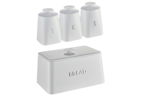 Opulence Bread Bin & 3Pcs Canisters - Crystal White | Continental Homeware