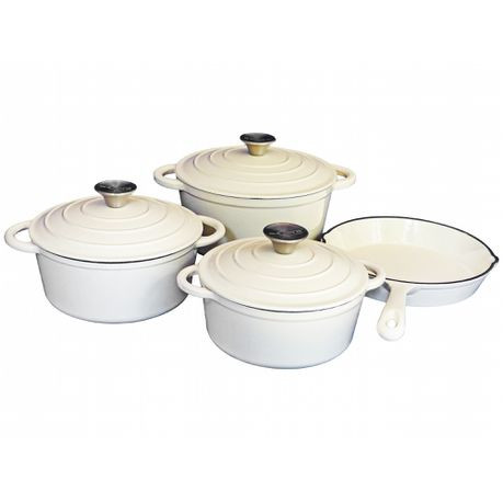 7Pcs Cast Iron Pot Set - White | Continental Homeware