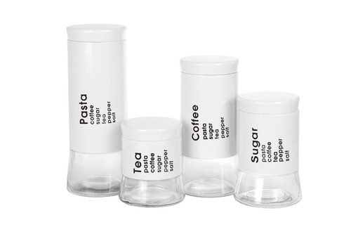 4Pcs Canister Set (Writing) - White | Continental Homeware