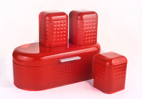 Diamond Bread Bin with 3Pcs Canisters - Red | Continental Homeware