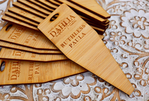 Engraved Bamboo Tags | Dahlia Addiction Tas