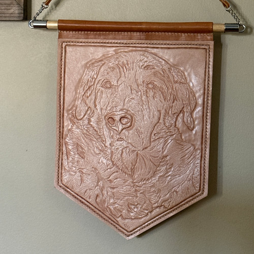 Pennant of Hand-carved Pet Portrait | My Red Dog Leather Shop