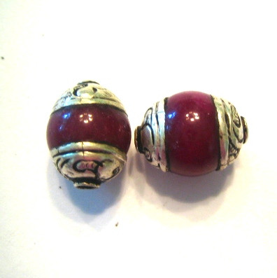 Small Ruby Jade Tibetan Bead with silver cap | Kate's Treasure