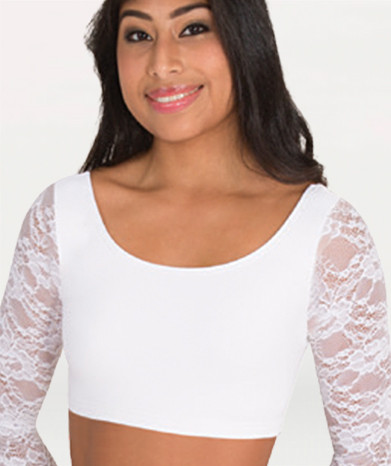 LC9022 Long Sleeve Scoop Neck Bra With Lace Sleeves | Dance Fashions ...