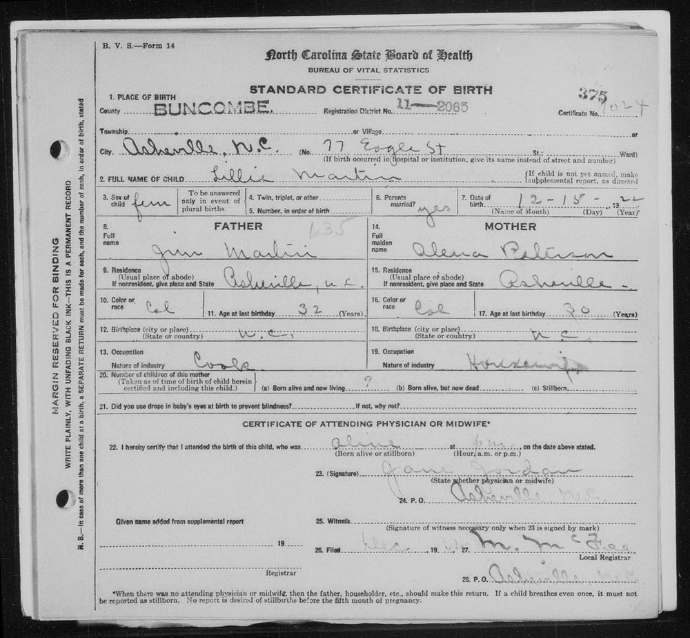 North Carolina, Center for Health Statistics, Vital Records Unit ...