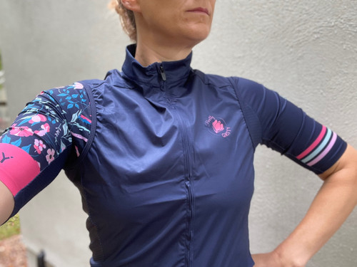 Navy & Pink 'Bloom' Cycle Gilet | Pretty Gritty