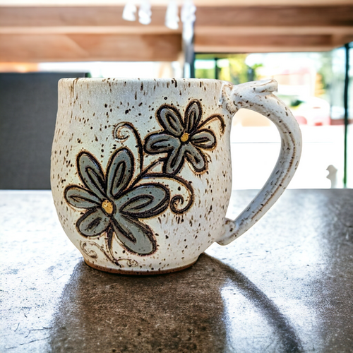 Blue flower mini mug | Dirty Dog Pottery