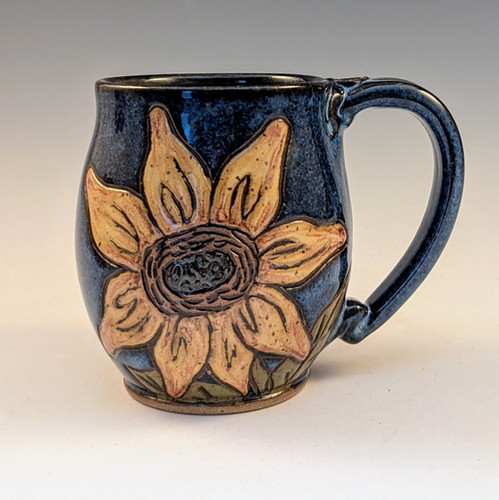 Sunflower stoneware mug in blue rutile | Dirty Dog Pottery
