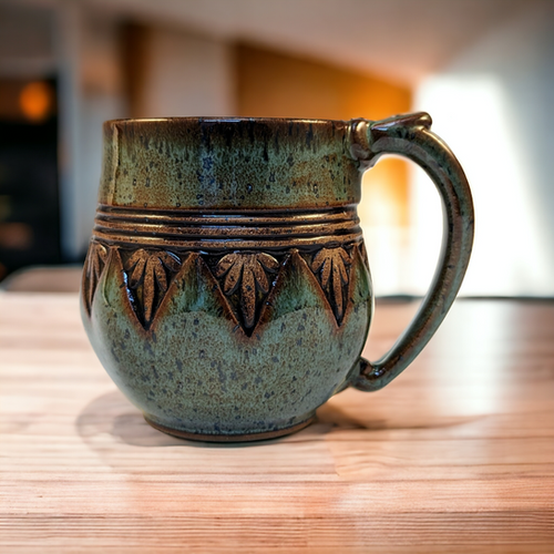 Stamped mini mug in dusky blue | Dirty Dog Pottery