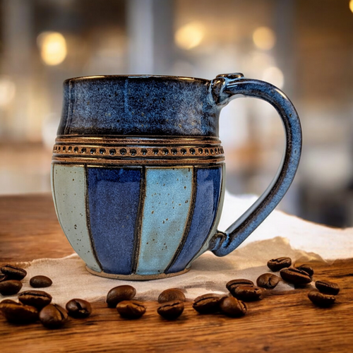 Blue Patches quilt mug | Dirty Dog Pottery