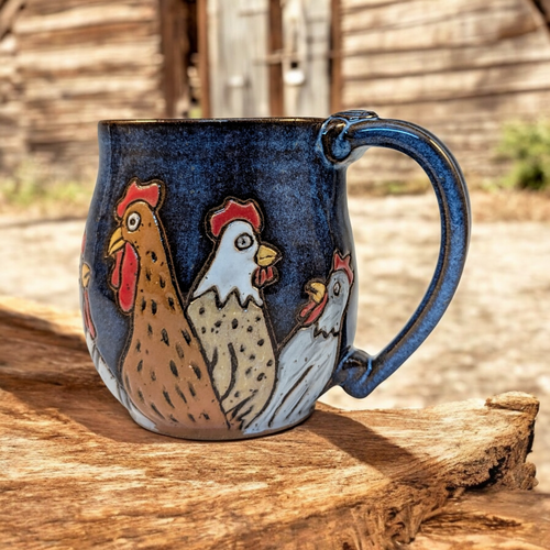 Chickens stoneware pottery mug | Dirty Dog Pottery