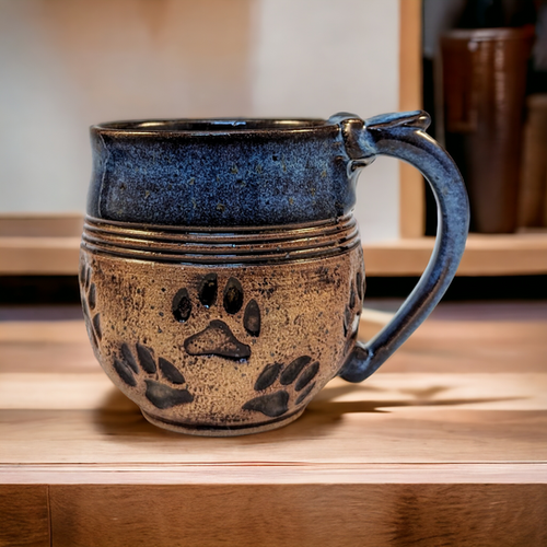 Paw print mini mug in blue | Dirty Dog Pottery