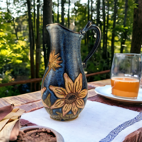 Large Sunflower pitcher | Dirty Dog Pottery