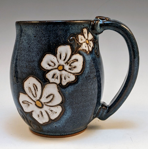 White and Blue flower mug | Dirty Dog Pottery