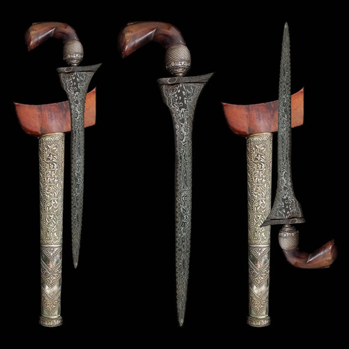 Antique Bugis keris, kris - Silver pendok - pamor Tritik | paragonswords