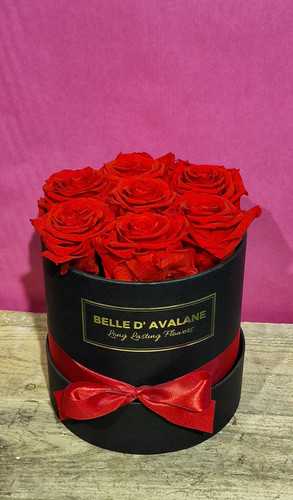 Box with Preserved Rose - 7 Rode rozen in Zwarte Doos | Bloemen Terra Verde