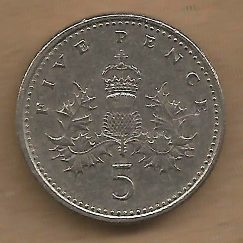 INGLATERRA 5 PENCE 1990 | Laury Numismática