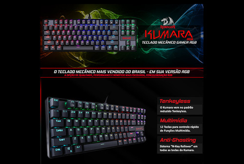 Teclado Mecânico Gamer Redragon Kumara, RGB, Switch Outemu Blue, PT ...