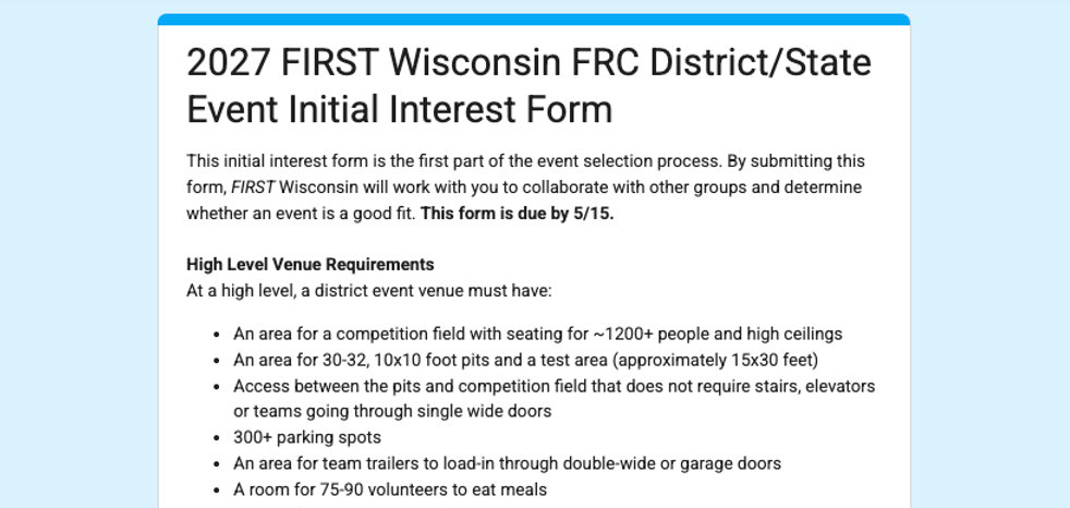 2027 FRC Event Initial Interest Form
