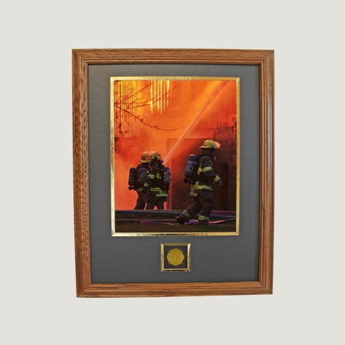 American Oak Fire Rescue Picture Frame with Insignia | RespondersPro.ca