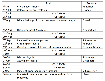 Teaching timetable | UCT HPB Surgery