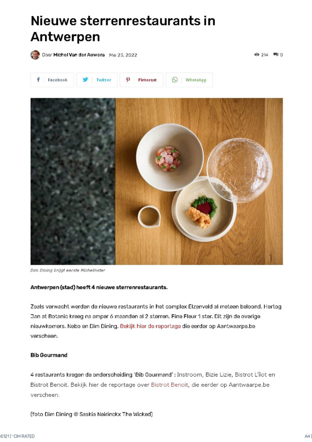 Pers | Restaurant Fine Fleur | Antwerpen