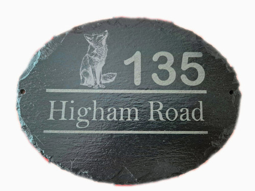 Fox Oval Slate House Sign with Wall Fixings - 20cm x 15cm ...