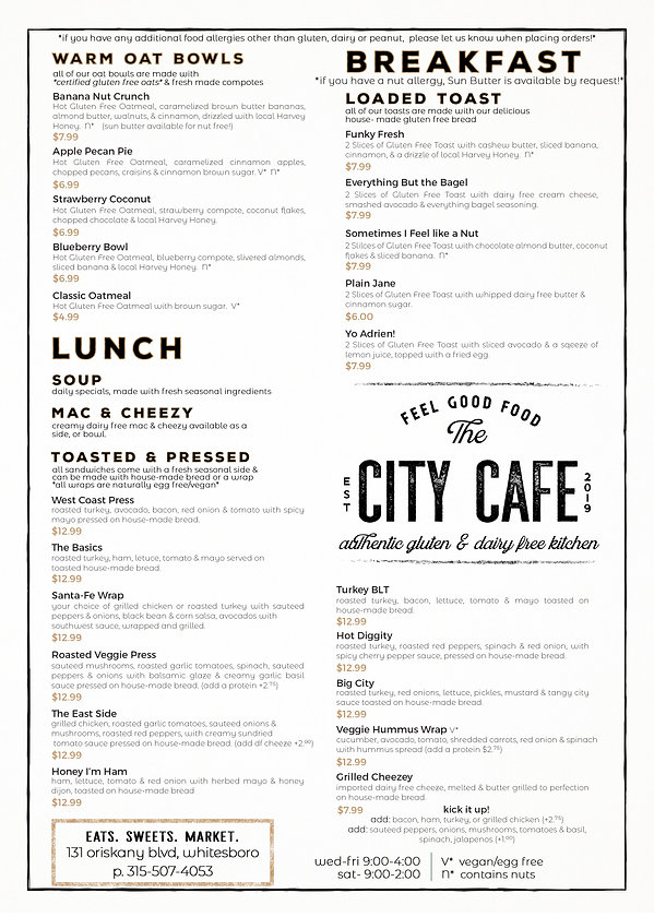 City Cafe Menu | City Sweets Bakery