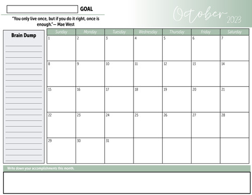 Q4 Month Calendar | sash•anne designs