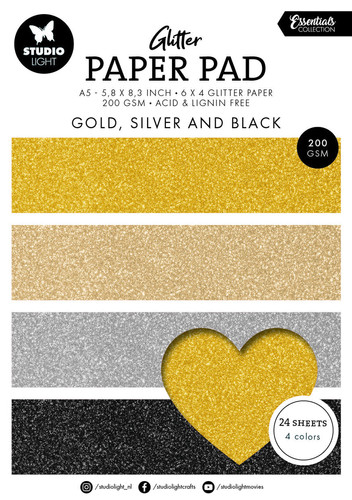 Glitter Paper Pad Gold, Silver And Black Essentials 24pcs | CSCS