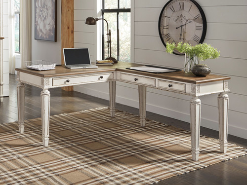 Realyn Antique White Office Desk with Return | All American