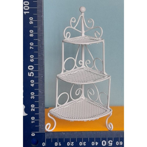 Three tier wire shelves, corner unit - white | Rainspider Miniature