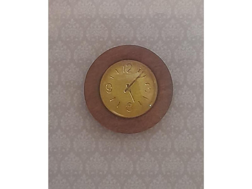 Wall clock, wooden case with yellow dail/face | Rainspider Miniature
