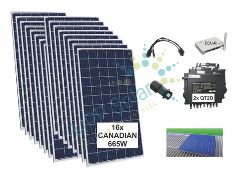 Kit Solar 10,64 kWp - Apsystems QT2D 380V - 16 placas Canadian 665W ...