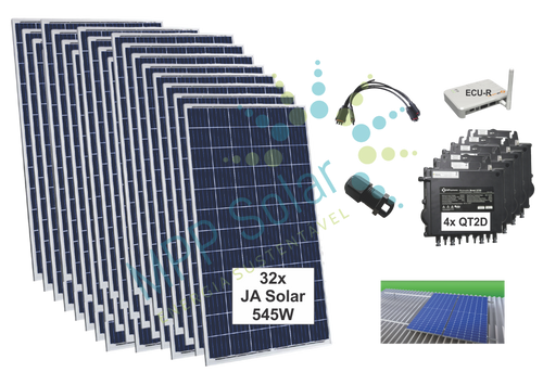 Kit Solar 17,44 kWp - Apsystems QT2D 380V - 32 placas JA Solar 545W ...