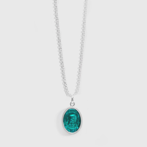 Oval Padre Pio Pendant with Bezel and Chain | Elena Braccini