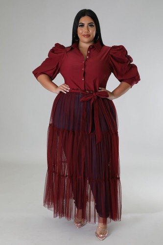 MESH LONG TOP (PLUS) Burgundy | Jackie's Collection